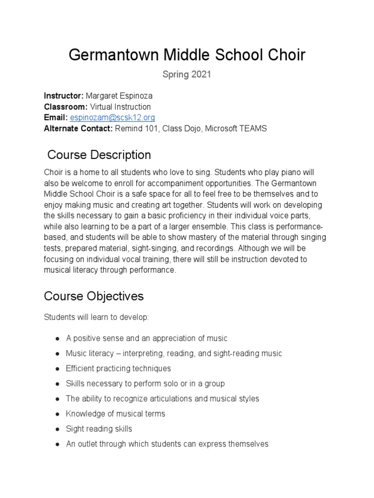 Choir Syllabus Spring 2021-2 | PDF | Learning | Behavior Modification