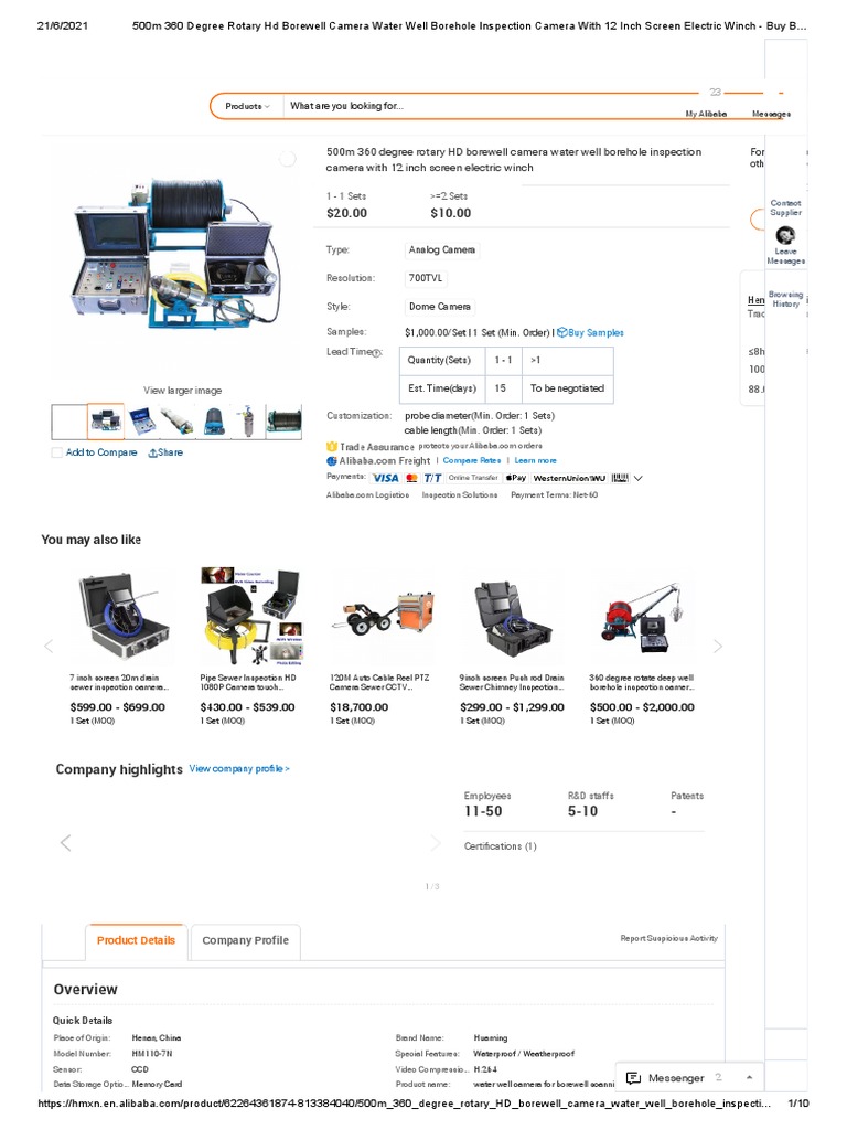 500m 360 Degree Rotary HD Borewell Camera Water Well Borehole ...