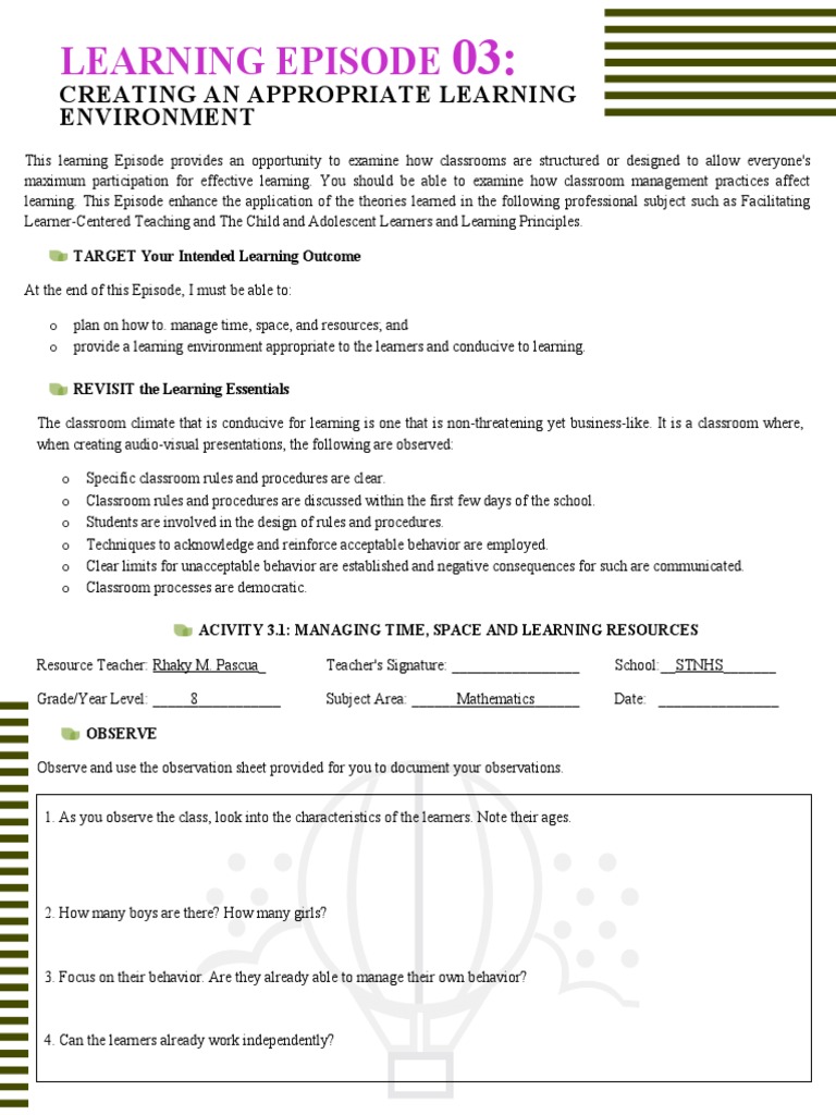 Learning Episode 03 | PDF | Classroom Management | Learning