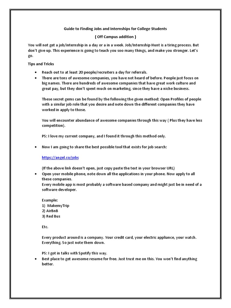 Finding Jobs and Internships For College Students | PDF | Internship ...