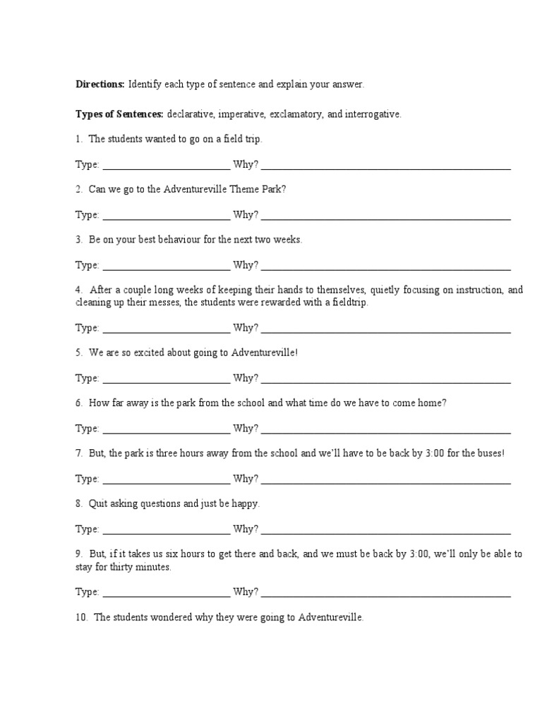 Types of Sentence Practice | PDF