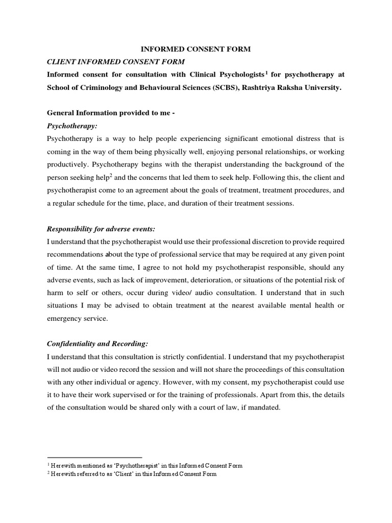 Informed Consent Form | PDF | Psychotherapy | Informed Consent