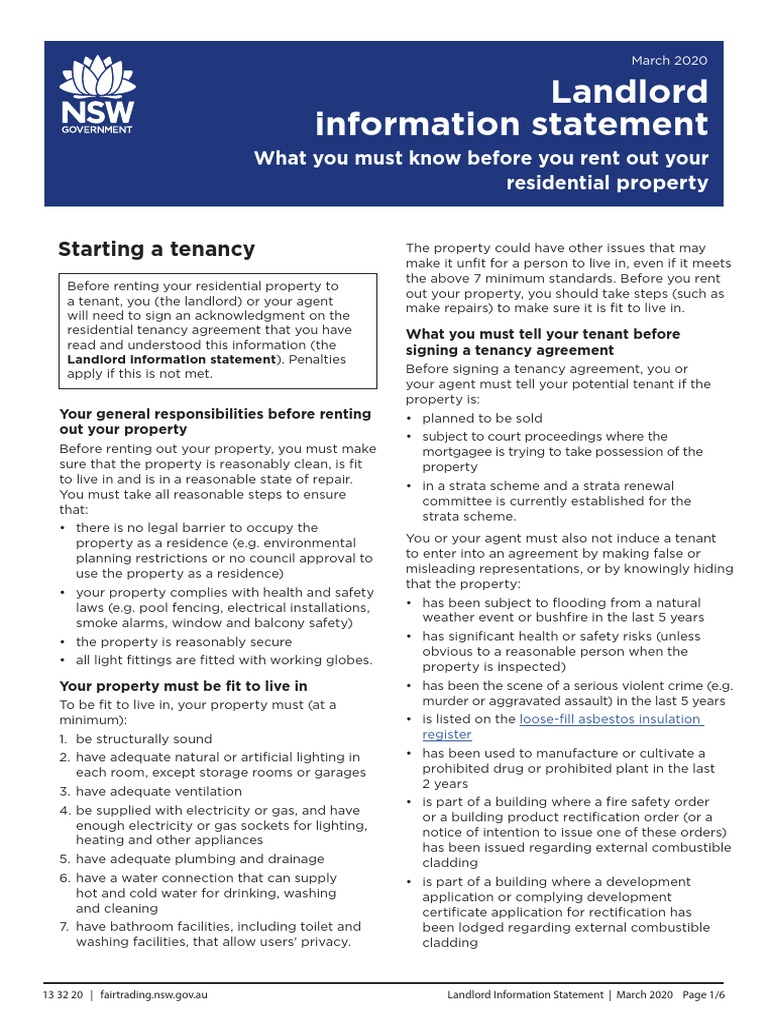 Landlord Information Statement: Starting A Tenancy | Download Free PDF ...