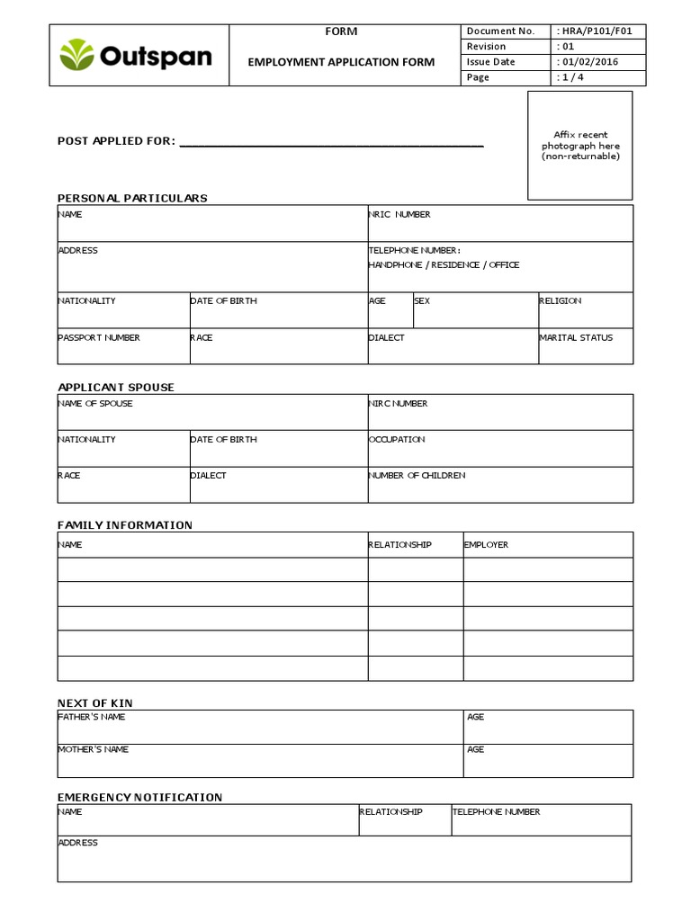 HRA - P101 - F01 Employment Application Form - R01 | PDF | Government ...