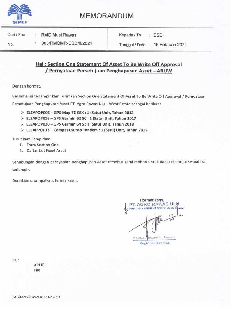 Hal. Section One Statement of Asset To Be Write Off Apporoval ...