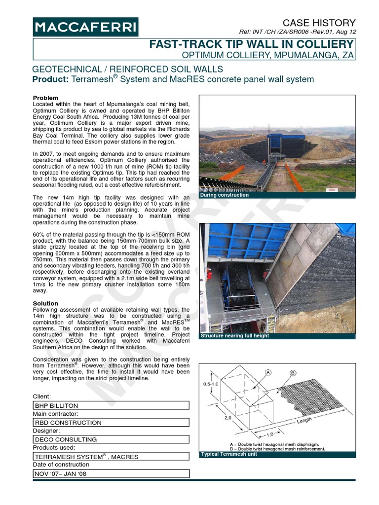 CH - RWSR - ZA - Fast Track Tip Wall - Optimum Colliery | PDF | Coal ...