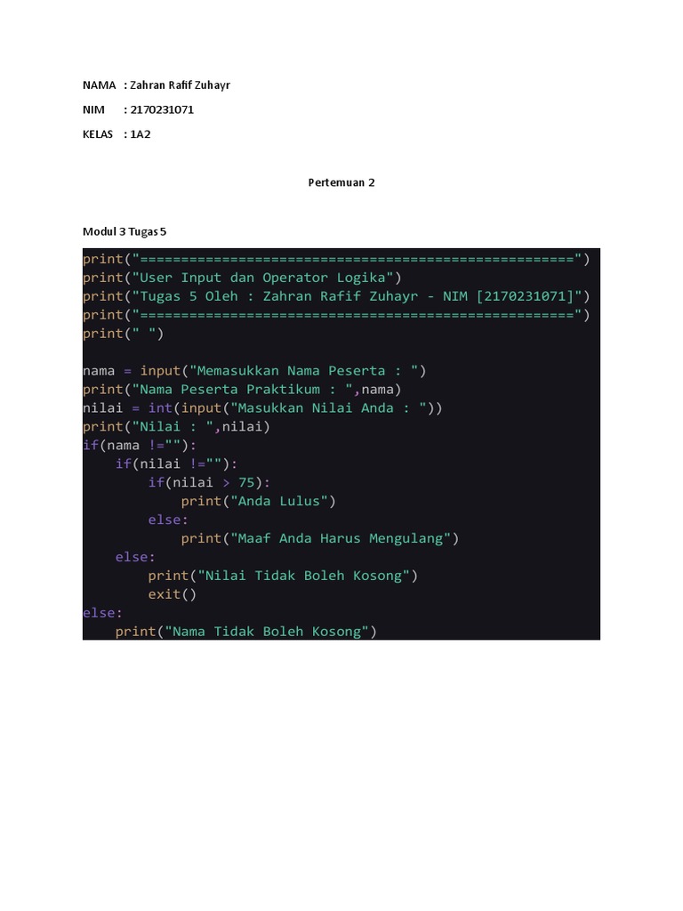 Praktikum Python: Input dan Logika | PDF | Computing | Software Development