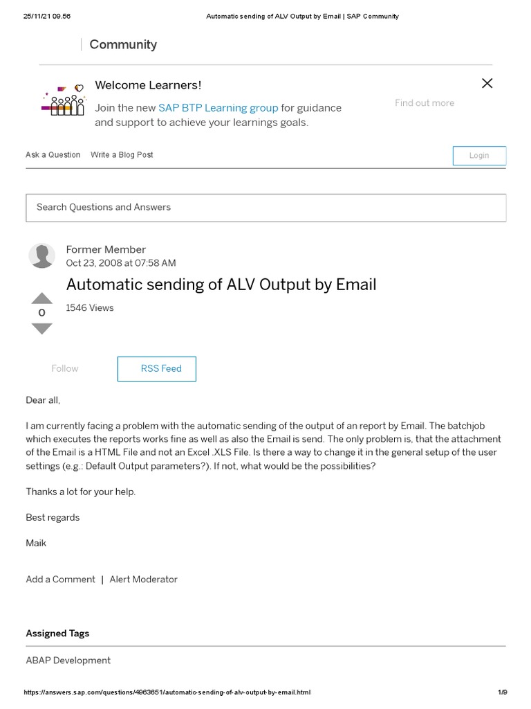 Automatic Sending of ALV Output by Email - SAP Community | PDF | Internet Forum | Computer Science