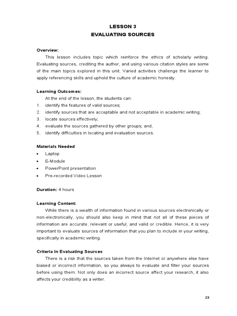 Lesson 3 Evaluating Sources | PDF | World Wide Web | Internet & Web