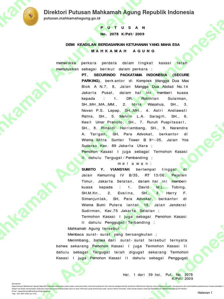 Putusan-Ma-No-2078-Kpdt-2009 Kasus Parkir | PDF