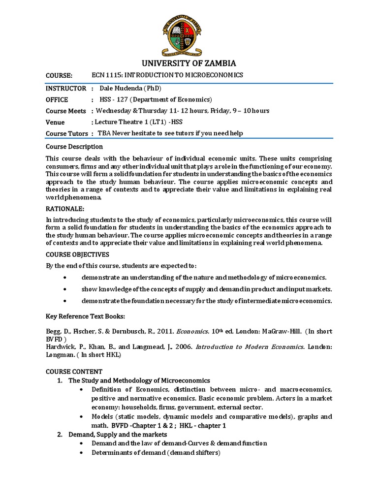 Microeconomics Course Outline 2020 | PDF | Long Run And Short Run ...