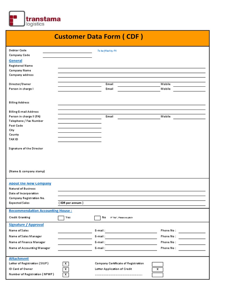 Customer Data Form | PDF
