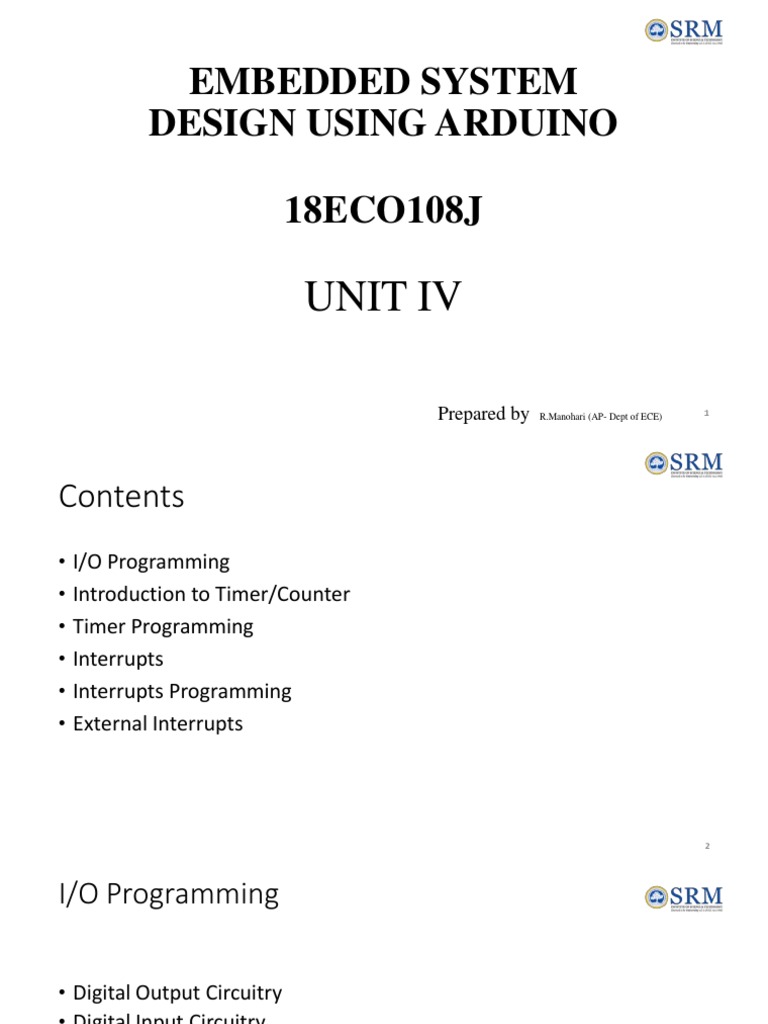 Embedded System Design Using Arduino 18ECO108J: Unit Iv | PDF | Electronic Circuits | Analog To ...