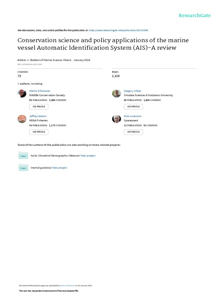 Conservation Science and Policy Applications of The Marine Vessel ...
