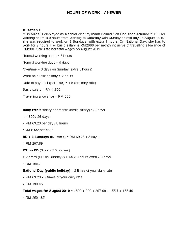 Hours of Work - Answer | PDF | Overtime | Working Time
