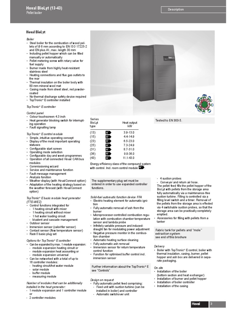 Hoval Biolyt: Pellet Boiler | PDF | Boiler | Water Heating