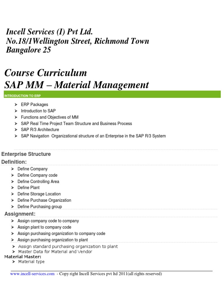SAP MM Syllabus - Incell Services - I - PVT LTD | Download Free PDF | Inventory | Computing