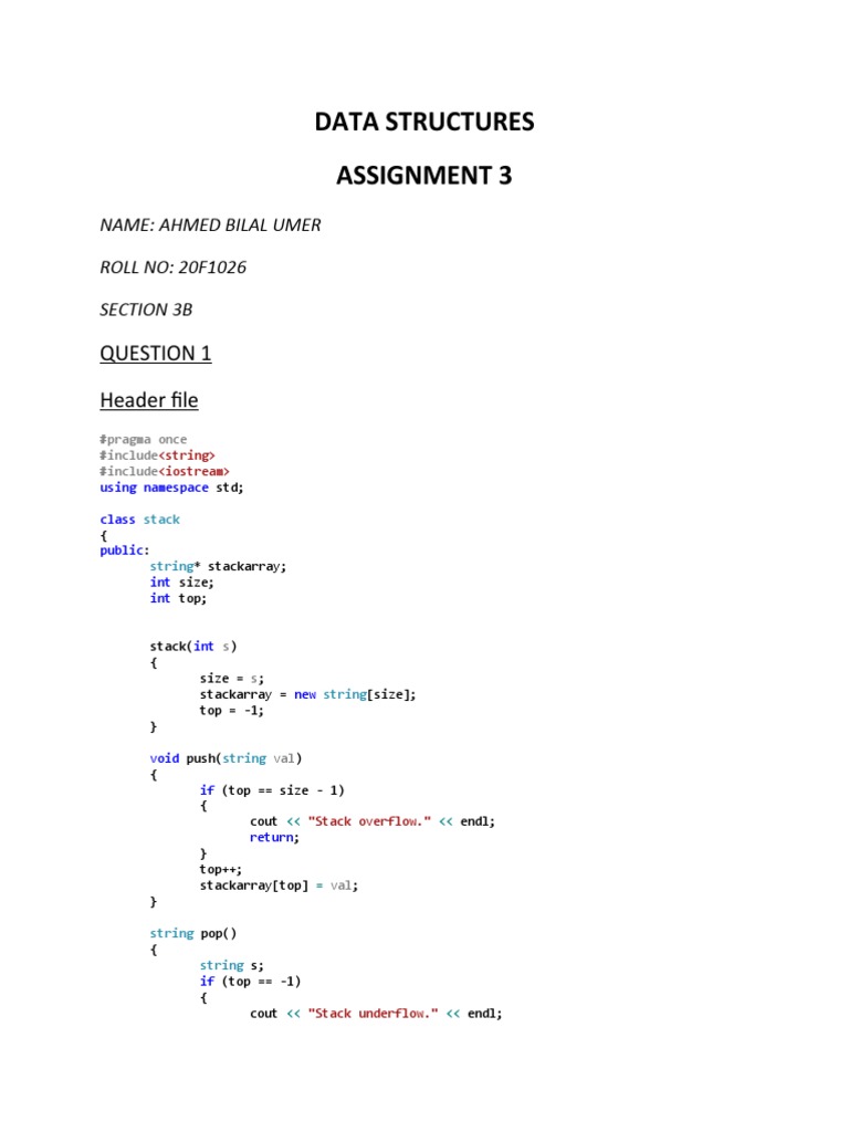 Data Structures Assignment 3: Header File | PDF | Queue (Abstract Data ...