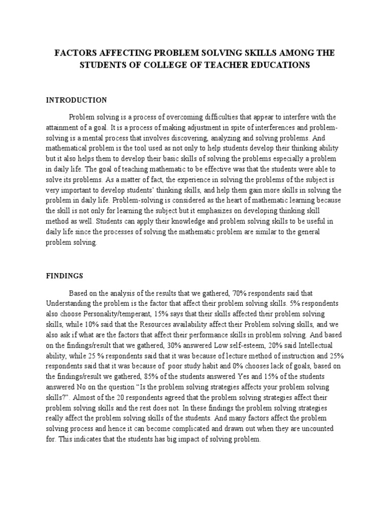 Factors Affecting Problem Solving Skills Among The Students of College ...