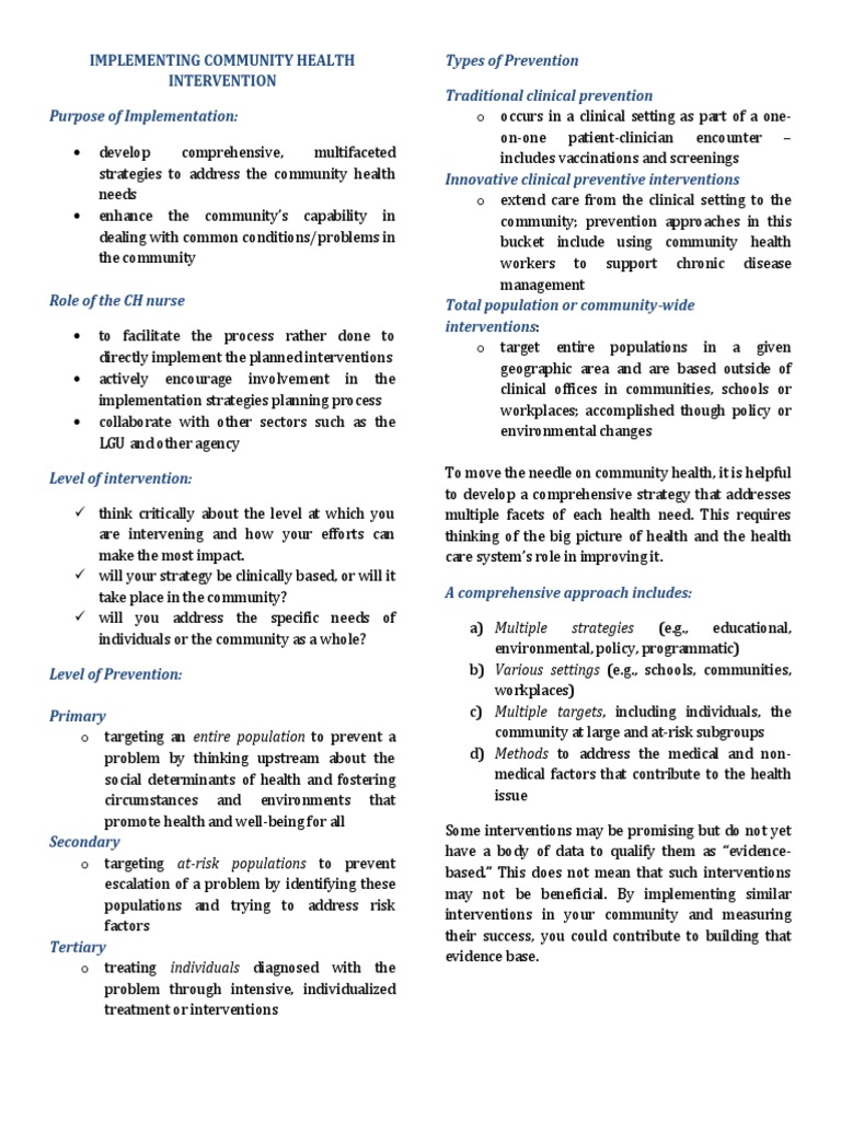 Community Health Intervention Implementation | PDF | Evaluation ...