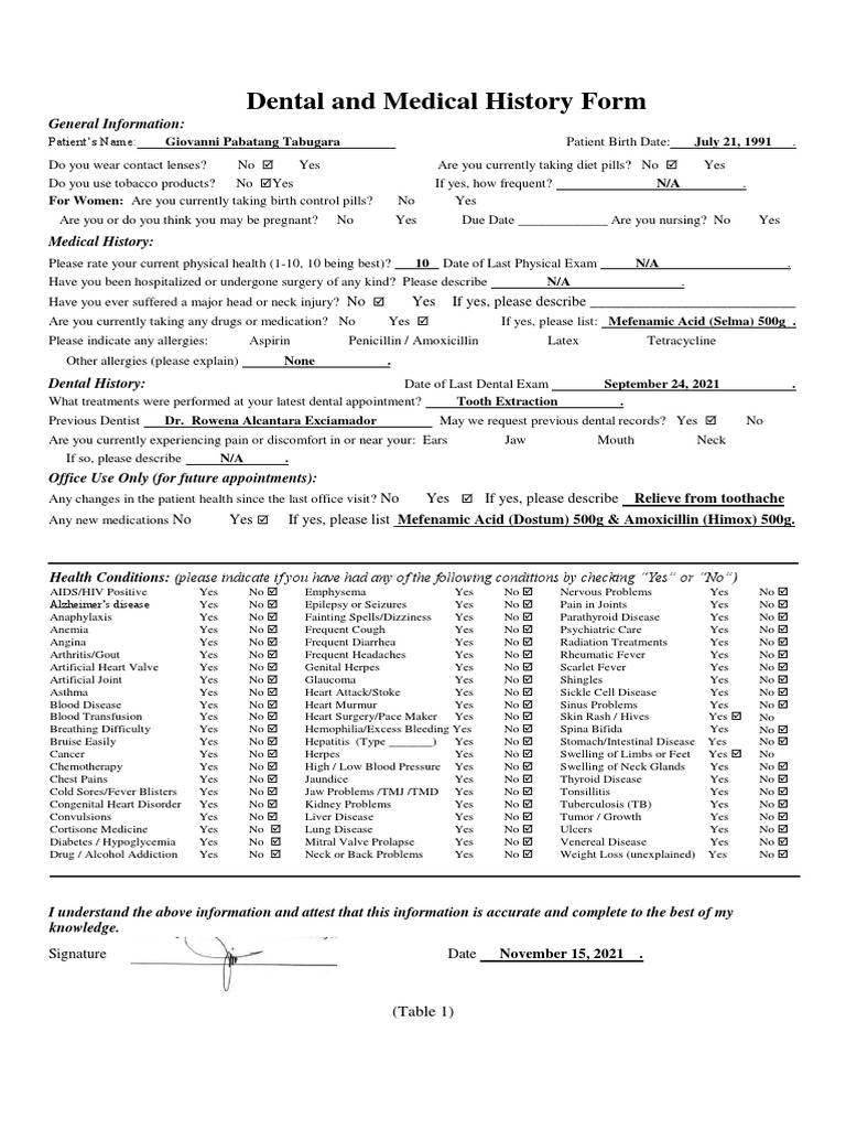 Dental And Medical History Form Pdf Heart Dentistry