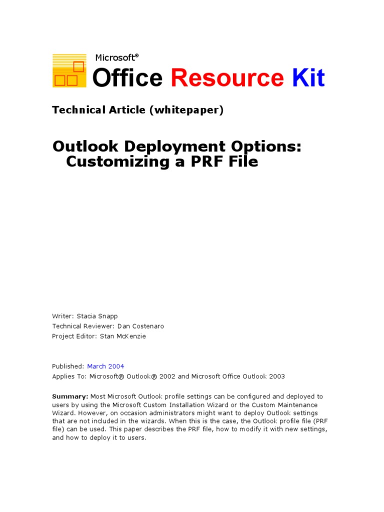 Customizing Outlook PRF Files for Deployment | PDF | Business