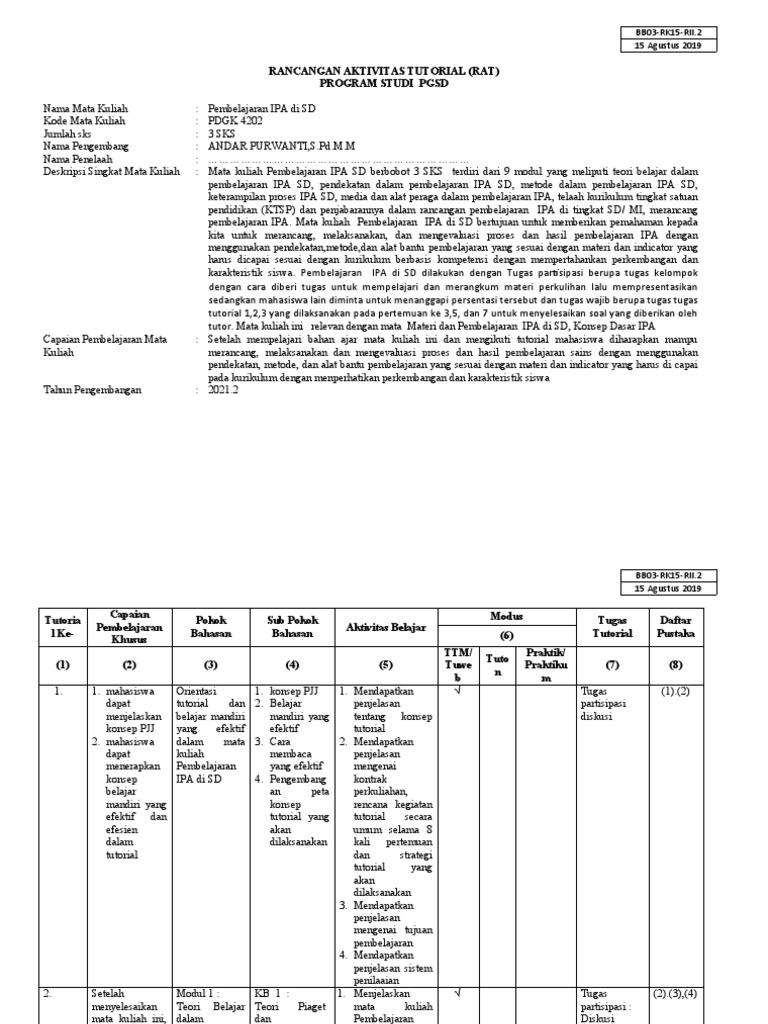 Pembelajaran IPA SD: Rancangan dan Evaluasi | PDF