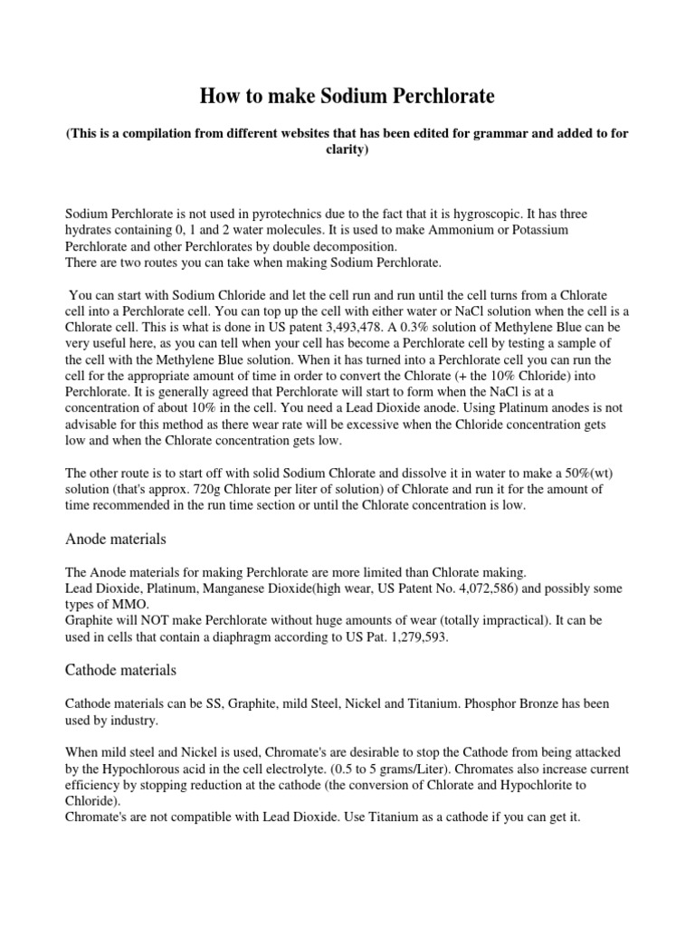 How To Make Sodium Perchlorate | PDF | Chlorine | Perchlorate