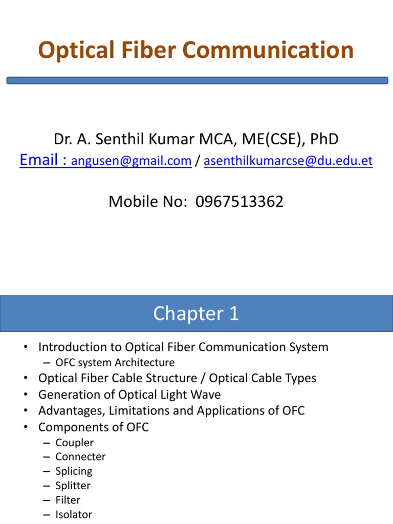 Chapter 1 - OFC Intro and Components | PDF | Optical Fiber | Modulation