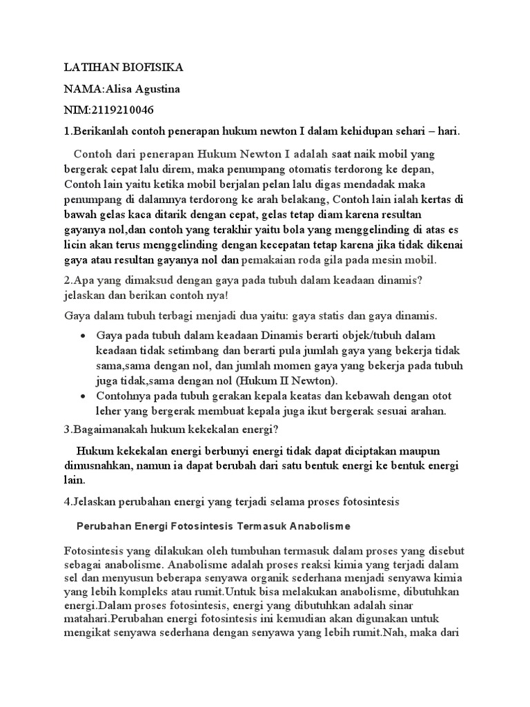 Latihan Biofisika | PDF | Kajian Bahasa Asing | Sains & Matematika