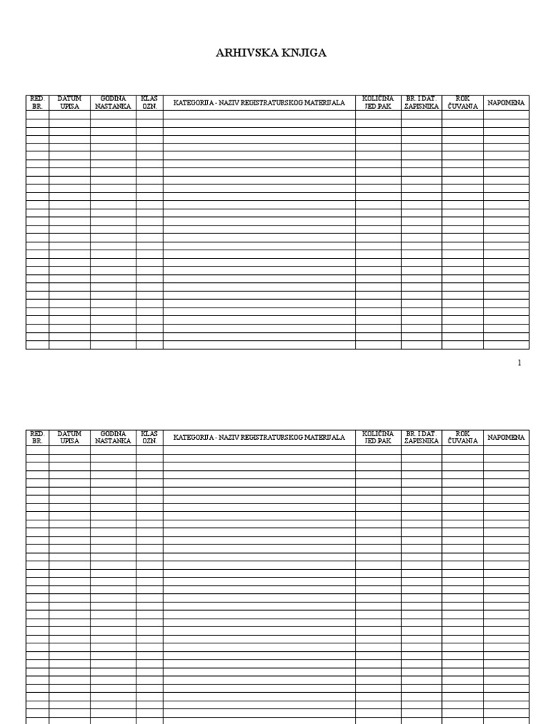 Primer Arhivske Knjige | PDF
