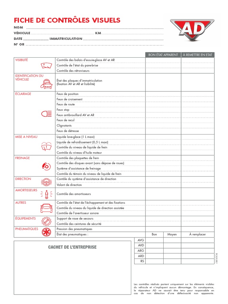 Fiche Controle Ad | PDF | Frein | Véhicules