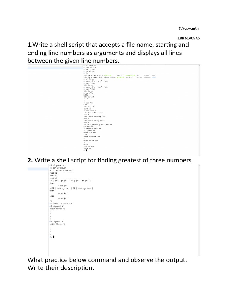 1.write A Shell Script That Accepts A File Name, Starting and Ending Line Numbers As Arguments ...