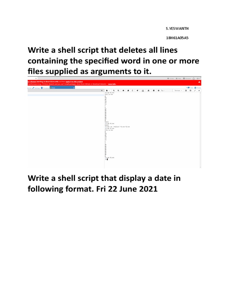 Write A Shell Script That Deletes All Lines Containing The Specified ...