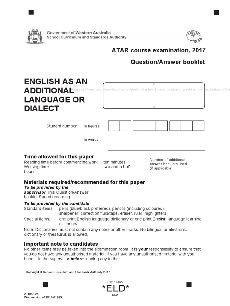 English As An Additional Language or Dialect: ATAR Course Examination ...