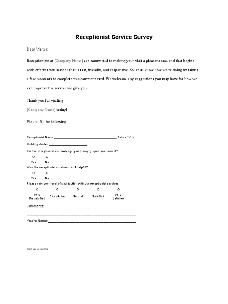 Receptionist Service Survey | PDF | Career & Growth | Business