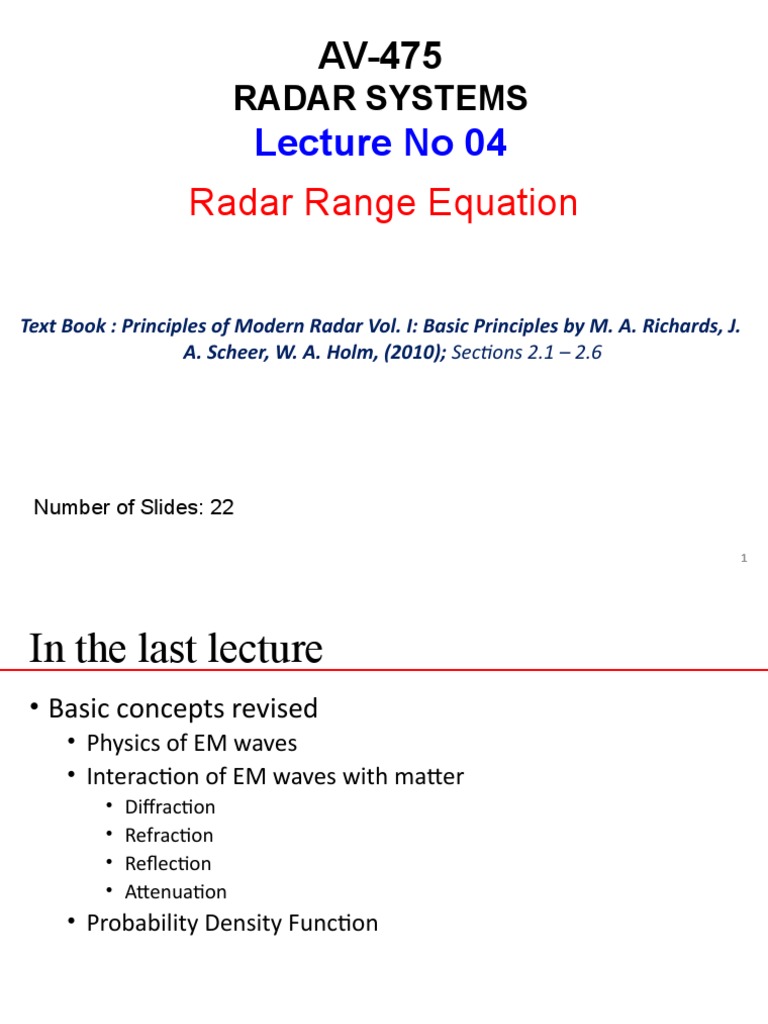 Lecture-4 - The Radar Equation | PDF | Radar | Antenna (Radio)
