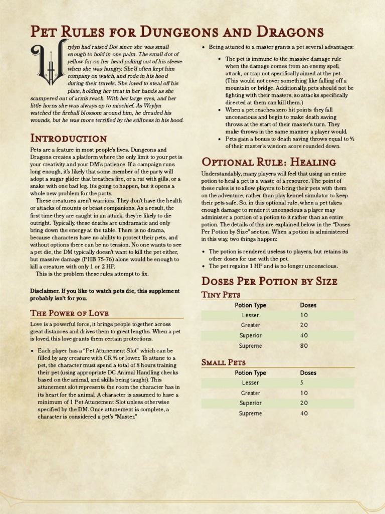 Pet Rules For Dungeons and Dragons - The Homebrewery | PDF | Pet