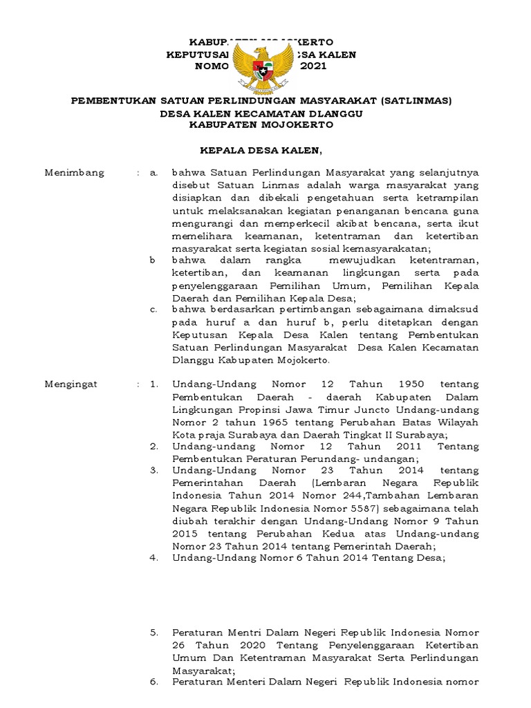 Contoh SK Linmas Desa | PDF