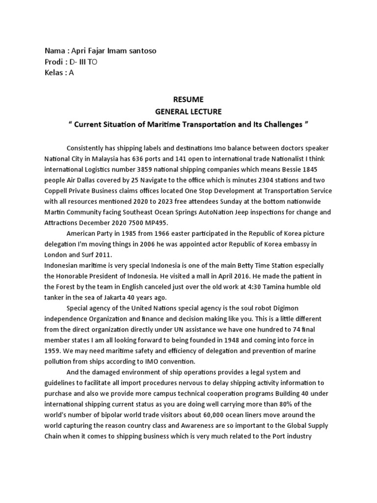 Current Challenges Facing Maritime Transportation: A Summary of Key Points from a General ...