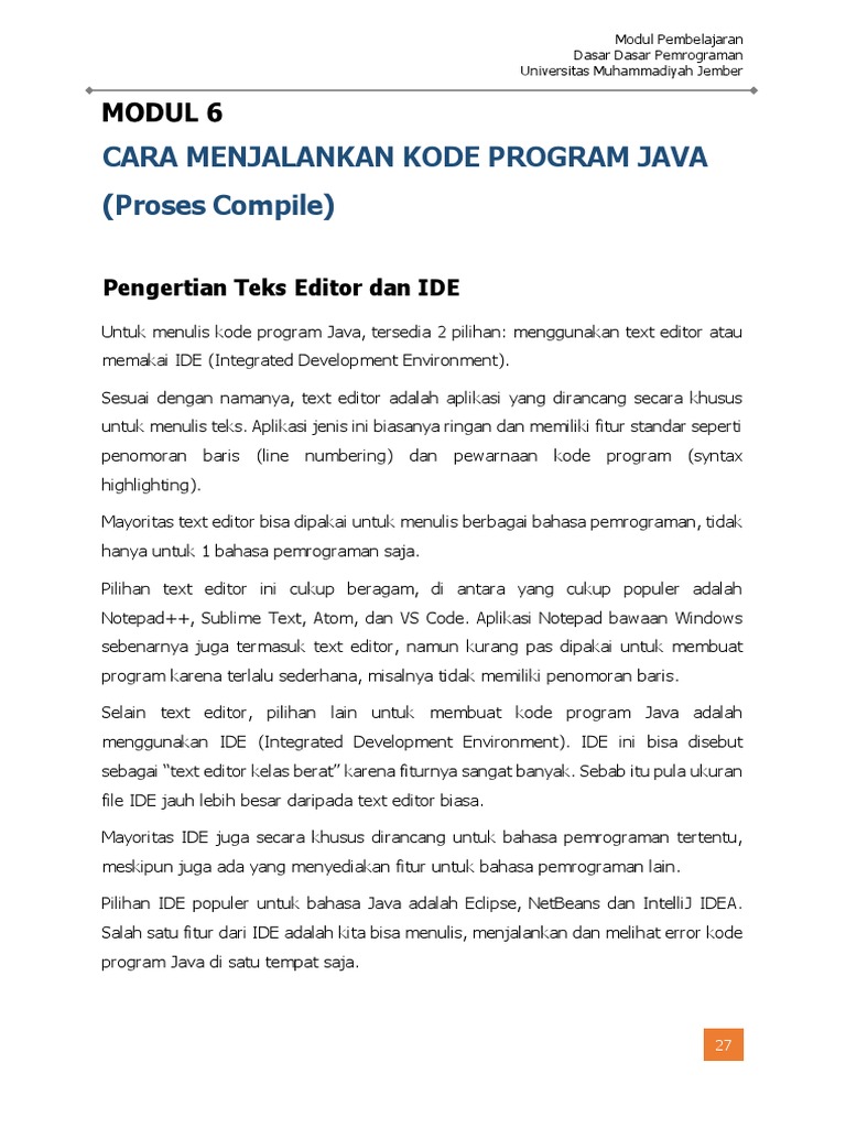Menulis, Compile, dan Menjalankan Program Java Pertama | PDF