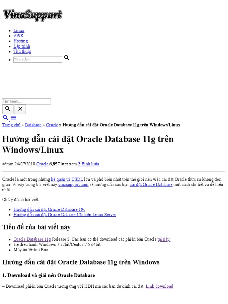 Hướng dẫn cài đặt Oracle Database 11g trên Windows - Linux | PDF