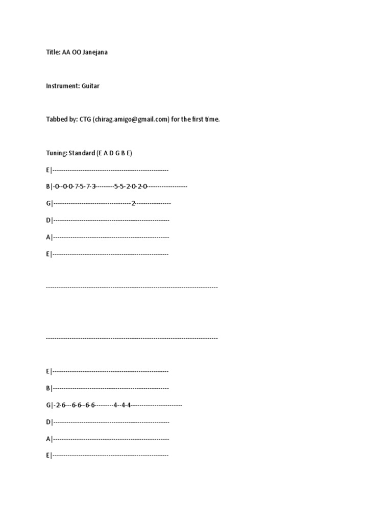 Guitar Tabs For Hindi Songs | PDF