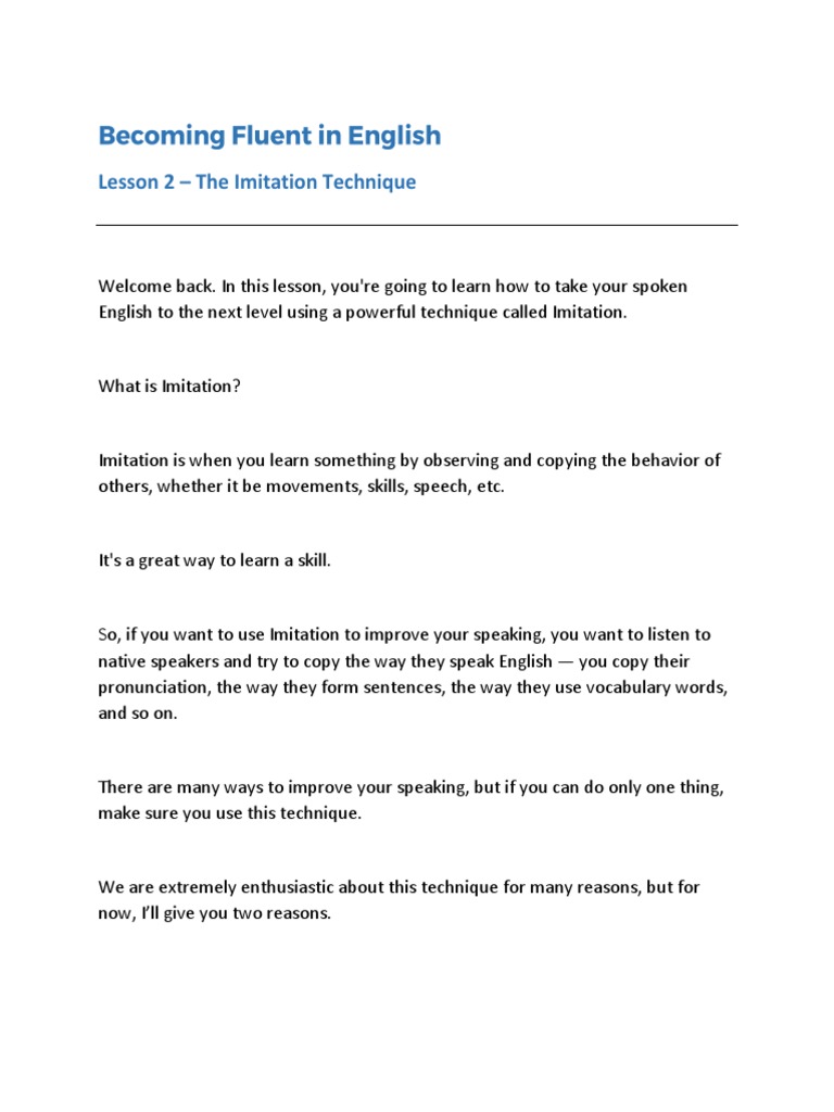 Lesson 2 - The Imitation Technique | PDF | Speech | English Language