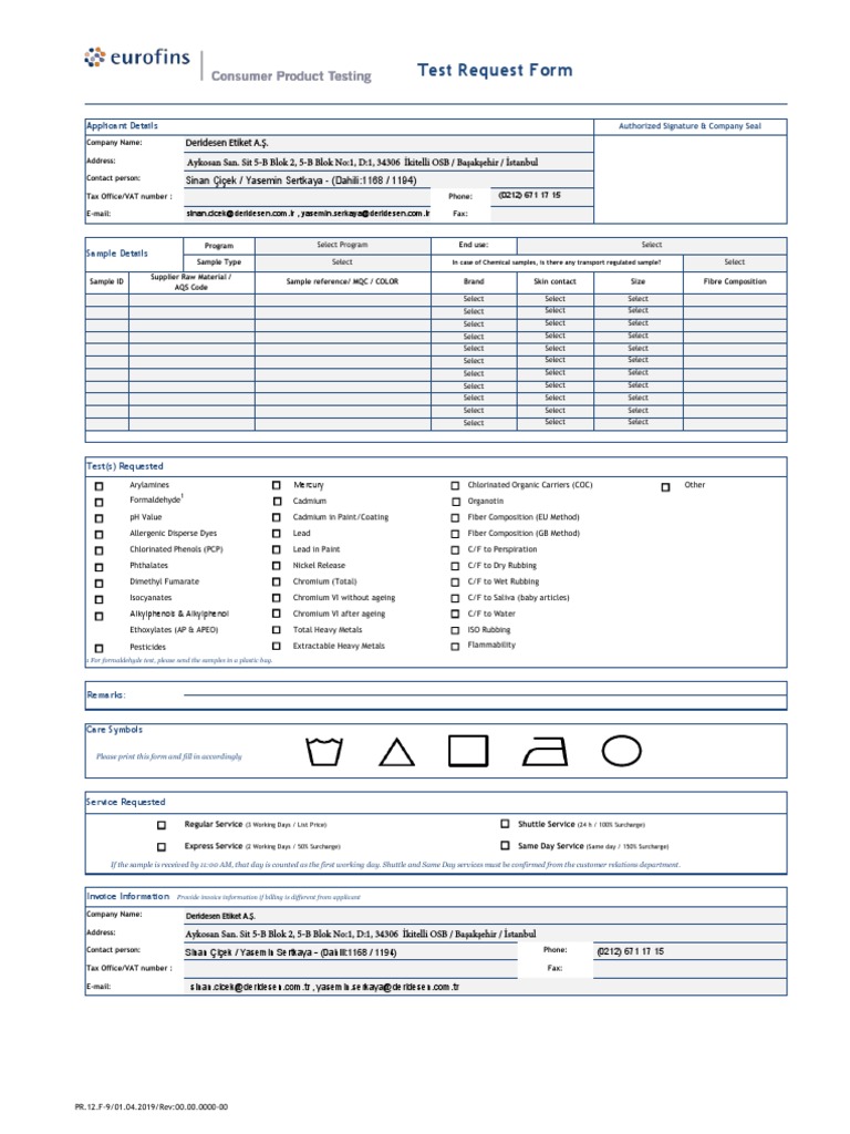 Inditex Test Talep Formu | PDF | Materials | Chemistry
