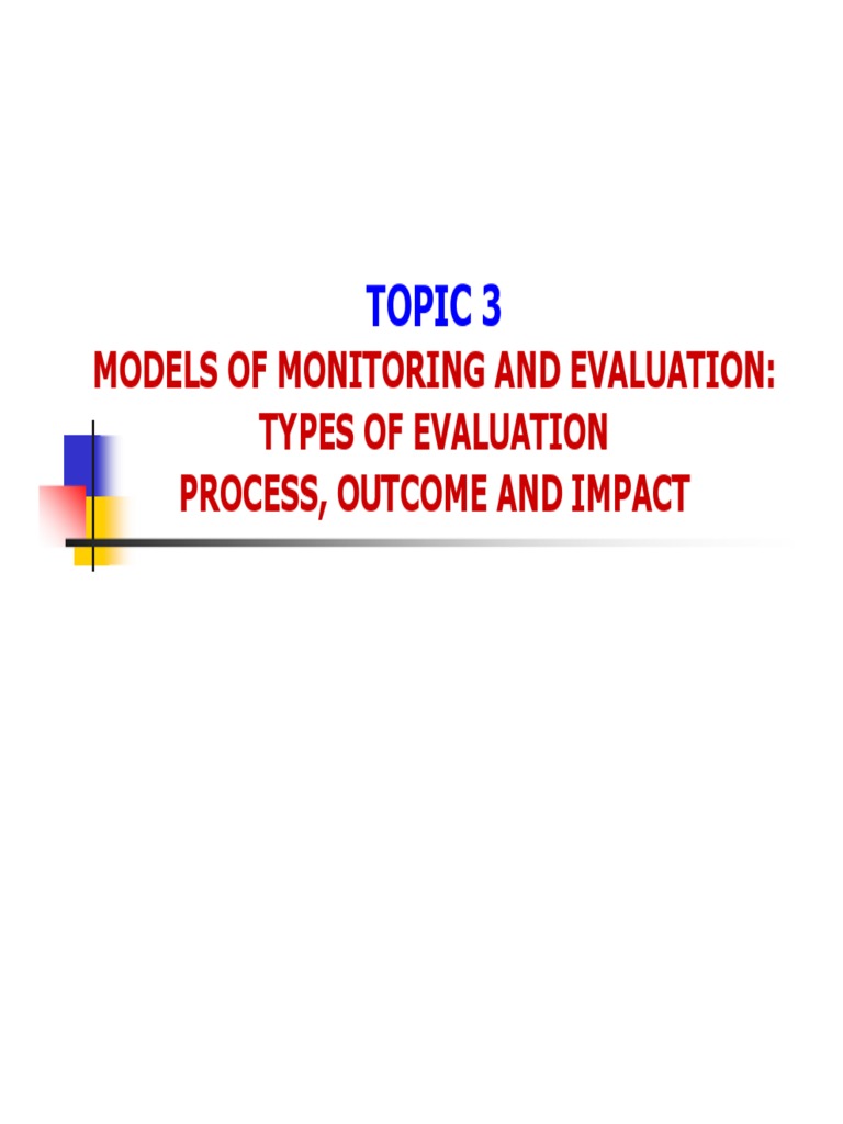 Topic 3 - Models of Monitoring and Evaluation - Types of Evaluation ...