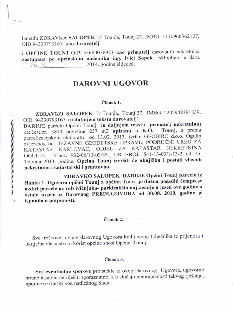 Darovni Ugovor I Predugovor | PDF