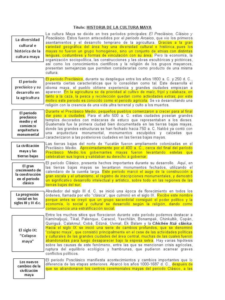 Título, Ideas Principales y Sumillado | PDF | Civilización maya ...
