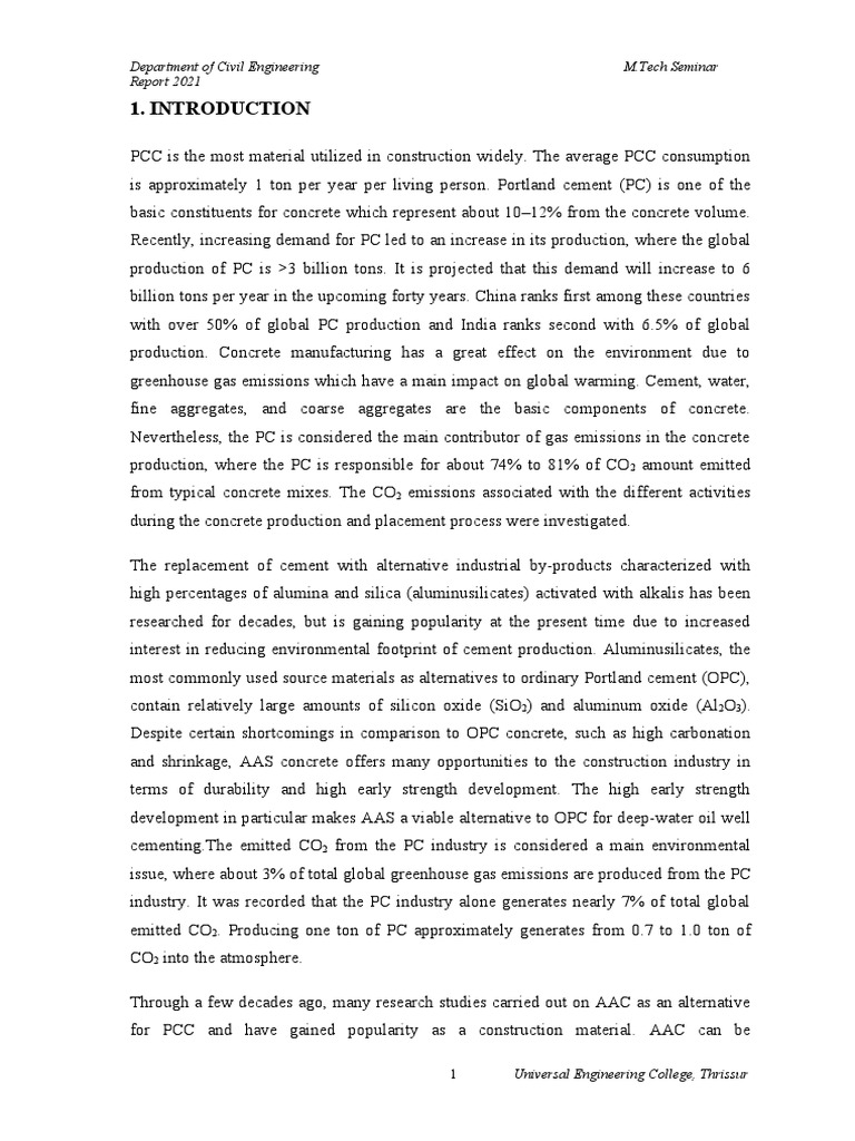 Department of Civil Engineering M.Tech Seminar Report 2021 | PDF | Concrete | Cement