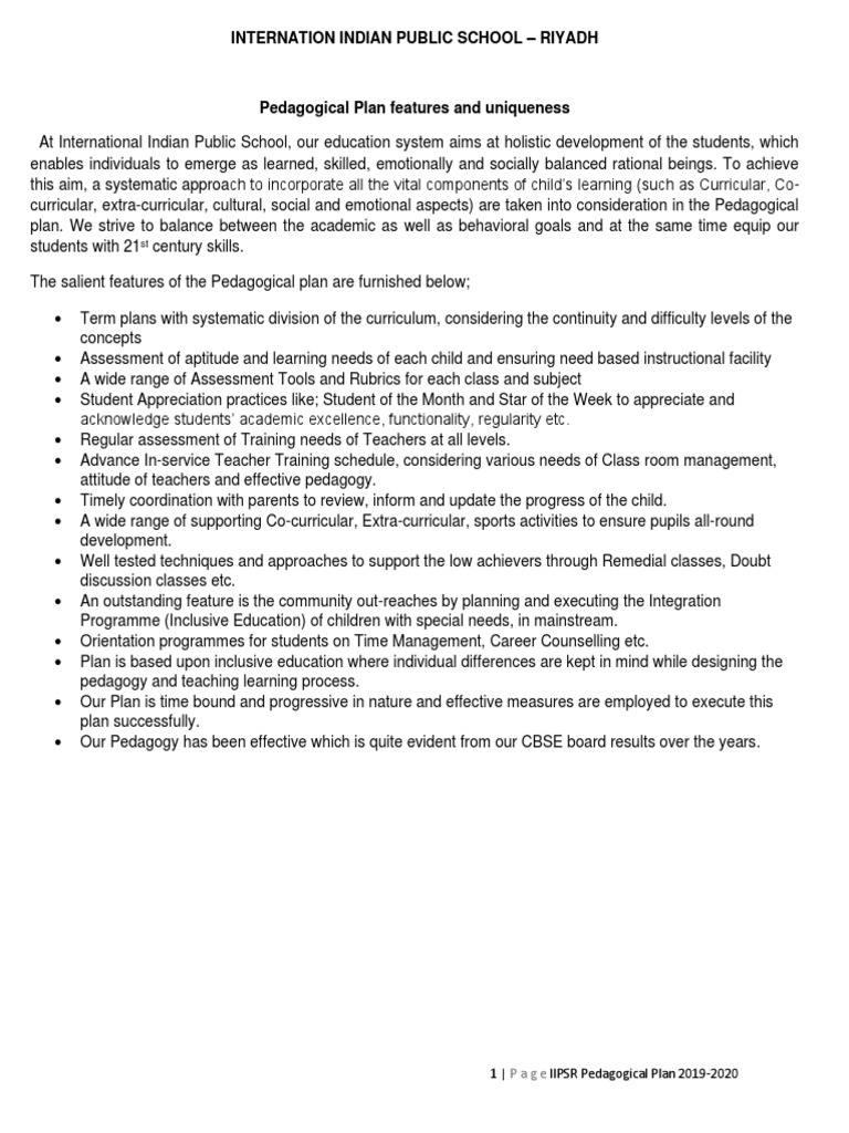 Internation Indian Public School - Riyadh: IIPSR Pedagogical Plan 2019 ...